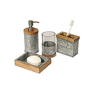 nu steel Confetti Galvanize Bath Accessory Set for Vanity Countertops, 4 Piece Luxury Ensemble Includes soap Dish, Toothbrush Holder, Tumbler, soap and Lotion Pump