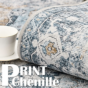 jinchan Area Rug 9x12 Washable Rug Indoor Vintage Rug Floor Cover Print Distressed Carpet Multi Thin Rug Chenille Blue Accent Rug Lightweight Non Slip Kitchen Living Room Bedroom Dining Room