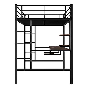 SOFTSEA Full Size High Loft Bed with Desk and Keyboard Metal Loft Bed for Kids