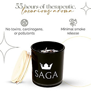 SAGA Natural Soy Wax Candle Scented Sandal Wood, Coconut & English Pear Aromatherapy Jar Candle, 1 Wick Candle with White Glass- 8 oz 55 Hour Clean Burning- Self Care Gift Box for Special Occasions