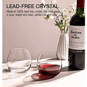 OJA Stemless Wine Glasses Set of 4, Red White no Stem Wine Glasses, Premium Crystal Wine Glass, Clear, Dishwasher Safe, Sturdy Drinking Glass, 13.5oz, Unique Gift for Anniversaries, Birthday, Wedding