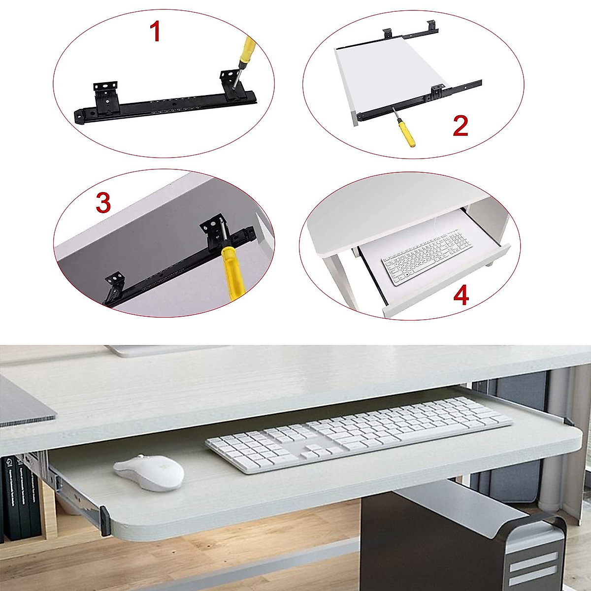 LMDX Slide Keyboard Tray Under Desk - for Keyboard Mouse Holder Workspace Organizers - Adjustable Height Desk Extender - Ergonomic/Protect Eyesight - Slide-Out Keyboard Drawers, White, 70cm x 27cm