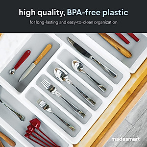 madesmart Large Silverware Tray - White |CLASSIC COLLECTION | 6-Compartments| Kitchen Drawer Organizer | Soft-Grip Lining and Non-Slip Rubber Feet | BPA-Free