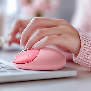 Lomiluskr Cute Cat Wireless Mouse, Lightweight Soundless Mouse, 2.4G Wireless Mice, Candy Colors, Kawaii Mouse for Girls and Kids (Pink)