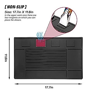 MoyRetty Magnetic Barber Organizer Mat for Clippers - Professional Anti-Slip Heat Resistant Silicone Pad with Salon Station Accessories for Hair Stylist Clippers Supplies (Black)