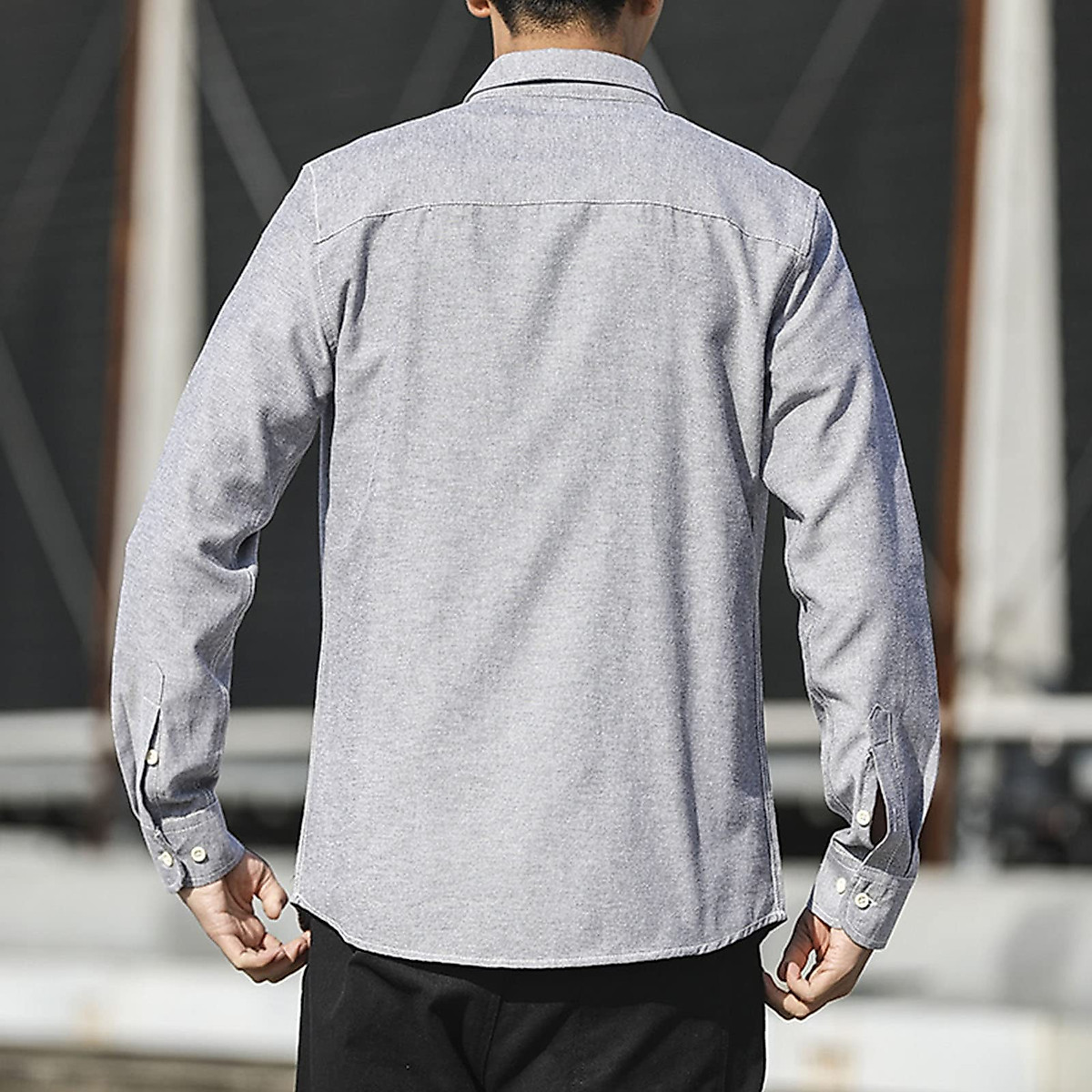 Men's Lightweight Casual Classic Dress Shirt Solid Button Down Shirts Loose Fit Long Sleeve Shirts with Pocket (Grey,3X-Large)