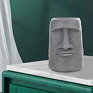Fenteer 1PC Resin Easter Island Statue Decor Massive Megalith Retro Style Antique Roman Portrait Moai Head Sculpture for Home Office Bedroom Desktop Ornament - Gray H
