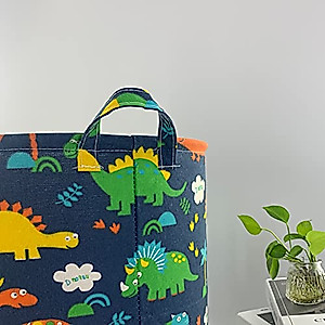 Mziart Large Storage Baskets Foldable Nursery Toys Box Storage Bins Canvas Fabric Gift Baskets Collapsible Laundry Basket Waterproof Clothes Organizer Laundry Hamper with Handles (Blue Dinosaurs)