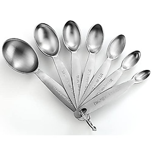 Spring Chef - Oval Stainless Steel Metal Measuring Spoons Set, Easy to Read Dual Measurements for Dry and Liquid Ingredients, Medicine and More, Kitchen Essentials, Set of 7