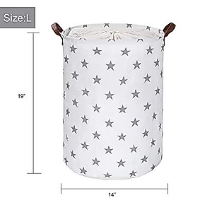 FRIENDIY Large Laundry Hampers (9 Colors), Removable Laundry Basket, foldable fabric laundry basket, drawstring waterproof round cotton linen storage basket. (Grey Star, Thickened 19"/Large)