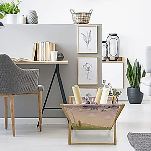 Lunarable Birds Magazine and Book Holder, Cat Looking to Birds Sitting on Electric Wires Fandom Community Art Print Home, Floor Rack Organizer for Office Home and School, 22"x19", Multicolor