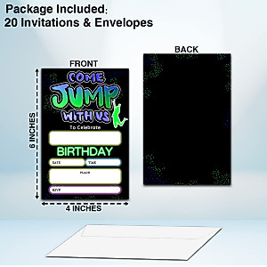 Come Jump With Us Birthday Invitation(4" X 6"), Trampoline Birthday Jumping Party Double-Sided Invites- 20 Invitations With Envelopes-Party Supplies-A19