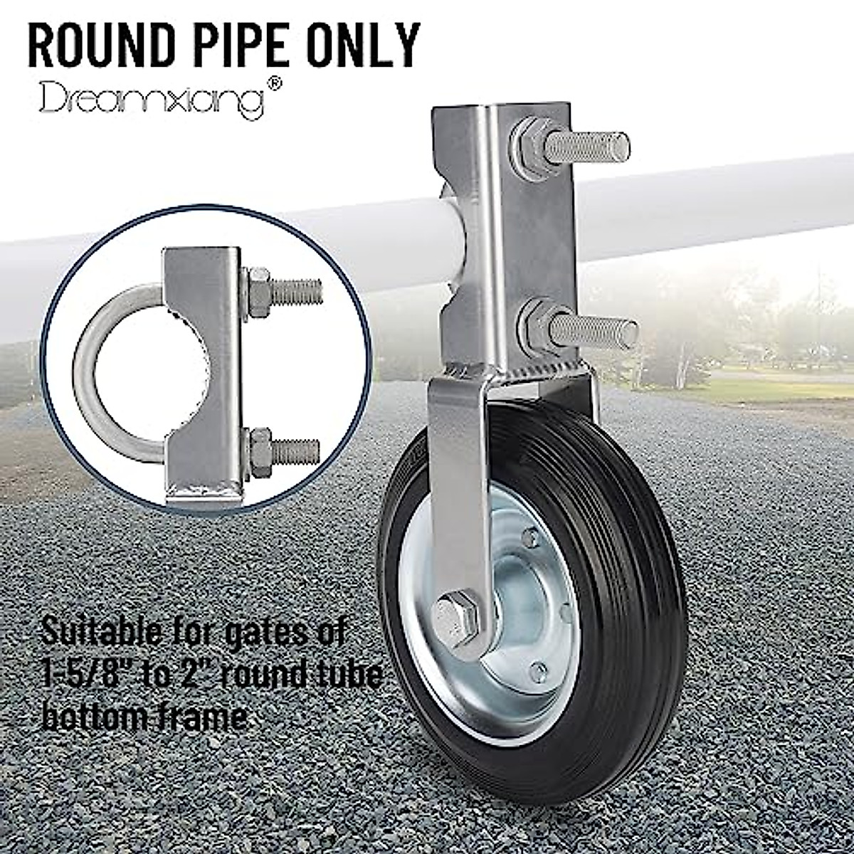 Gate Helper Wheel Gate Caster Kit for Supporting Swing Metal Tube Gate with 1-5/8" Thru 2" Gate Frames, 6" Heavy Duty Farm Gate Wheel for Chain Link Fence, Prevent Gate from Dragging, Sliver, 1 Pack