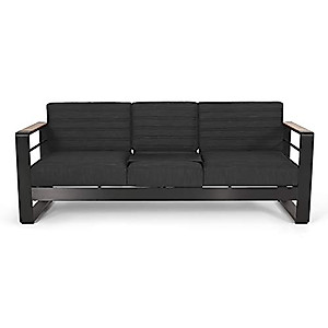 Christopher Knight Home Giovanna Outdoor 3 Seater Sofa, Dark Grey + Natural + Black Anodize