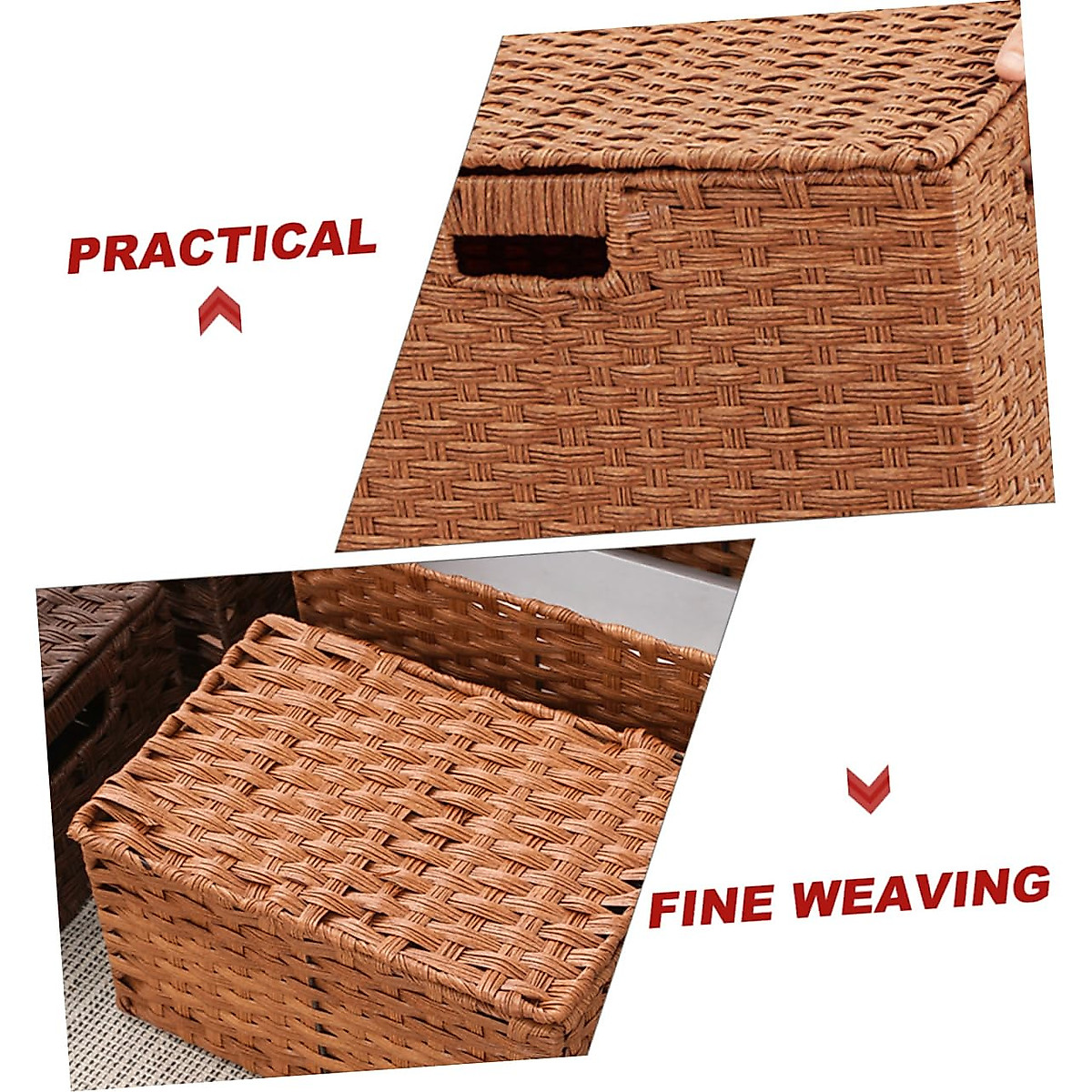 Cabilock Wardrobe Organizer Seagrass Storage Basket Drawer Storage Makeup Organizer File Storage Organizer Small Basket with Lid Wicker Organizing Bins Imitation Rattan Simple Storage Bag