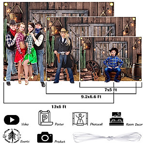 Moukeren Western Party Backdrop Western Cowboy Party Decoration Supply Wild West Decor Wooden House Barn Photo Background for Kids Children Boy Baby Photo Birthday Banner Rustic Booth(6.6 x 9.2 Ft)