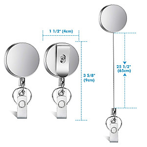 Selizo Retractable Badge Holder with Keychain Ring Clip Metal Badge Reel with Plastic ID Holder and Heavy Duty Name Card Holder for ID Card Key Card Carabiner Work Badge