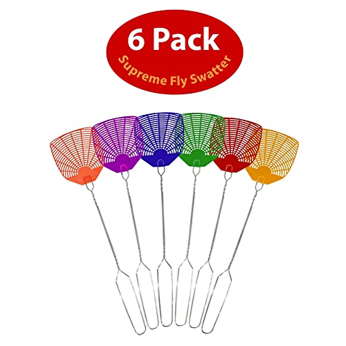 Supreme Bug & Fly Swatter 6-Pack – Braided Metal Handle 6 Pack Fly Swatters, Multi Pack Colors, – for Indoor/Outdoor – Flyswatter (21 inch- Set of 6)