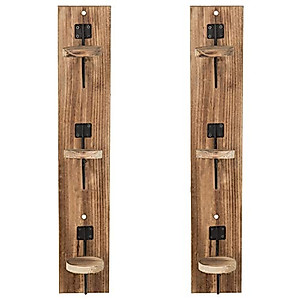 MyGift Wall Mounted Hat Rack, Rustic Burnt Wood Baseball Cap, Hat Hanger Rack with Metal Wire and Wood Hooks, Vertical Mount Coat, Cowboy Hats and Clothes Hanger, Set of 2