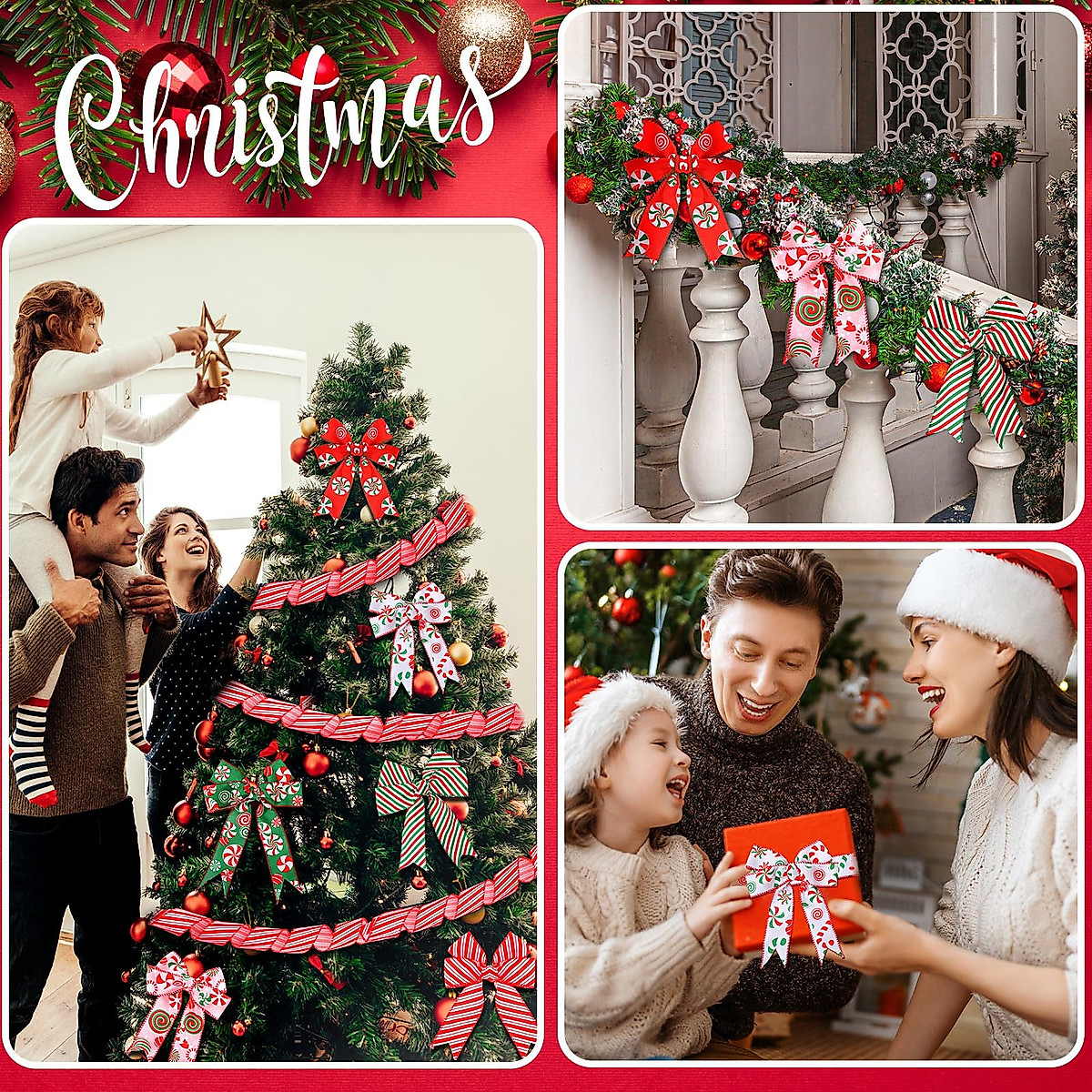 Yingzhao 6 Rolls 30 Yards Christmas Candy Peppermint Wired Edge Ribbon Christmas Candy Ribbon Burlap Ribbon Red Green Candy Cane Fabric Craft Ribbon For Christmas Tree Decoration Gift Wrapping Wreaths