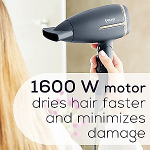 Beurer HC25 Travel Hair Dryer for with Voltage Switch, Powerful Blow Dryrer with Ion Function, 1600W, Anti Frizz, Foldable & Lightweight Styler, Nozzle Attachment