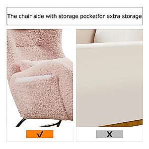 TMEOSK Small Rocking Chair Nursery, Modern Rocking Chair with Side Pockets and High Backrest, Comfy Accent Glider Chair with Headrest and Lumbar Pillow for Living Room, Bedroom (Pink)