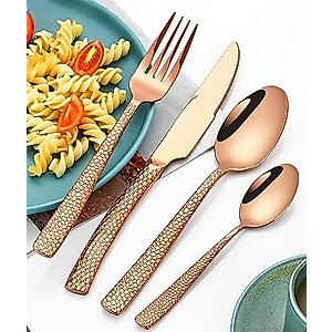 Gold Hammered Silverware Set With Steak Knife Cutlery Utensil,Food-Grade Stainless Steel Flatware,Durable Home Restaurant Small Business,Mirror Finish Tableware