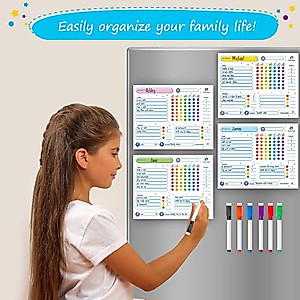 4-Pack Chore Chart for Kids Multiple Kids Included! Family Reward Chart, Responsibility Chart for Kids, Dry Erase Chore Chart for Multiple Kids, Magnetic Responsibility Chart for Kids - Simply Magic