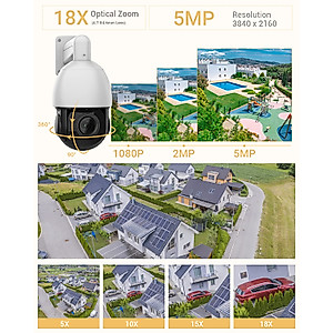 5MP Auto Tracking PTZ Camera - 18x Optical Zoom 4.7-84.6mm Lens, 2-Way Talk & Siren, Human/Vehicle Detection, 165ft IR Night Vision, Auto Cruise, Compatible for Hikvision PTZ Camera Outdoor