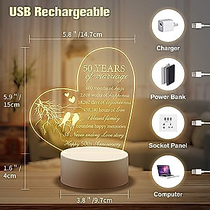 BeauGift 50th Anniversary Wedding Gifts for Couple, 50 Years Golden Anniversary Marriage Gifts for Her Him, Happy Anniversary Romantic Gifts, 50th Anniversary Night Light Gifts for Wife from Husband