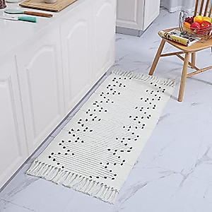CAROMIO Boho Bathroom Runner Rug with Tassels, 2' x 4.4', Black and White Geometric Kitchen Rug, Washable Tufted Decorative Woven Throw Rug for Kitchen, Doorway, Laundry, Bedroom