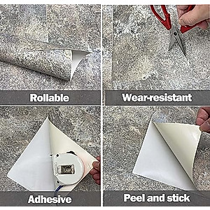 Peel and Stick Floor Tile 12Pcs Light Gray Marble Vinyl Flooring 12"x12" Durable Waterproof Non-Slip Vinyl Tiles Removable Stickers Tile for Kitchen Living Room Bedroom Bathroom