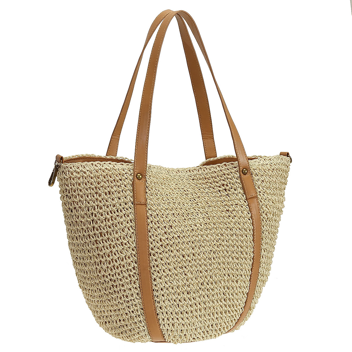 IN.RHAN Women's Handbag Large Straw Handmade Rattan Multi-functionWeave Shoulder Bag Beige