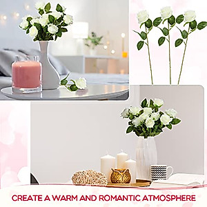 50 Pcs Artificial Rose Flower Realistic Silk Roses with Stem Bouquet of Flowers Plastic Flowers Real Looking Fake Roses for Home Wedding Centerpieces Party Decorations (White)