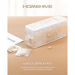 HOMEHIVE Acrylic Jewelry Box Organizer, Clear Jewelry Organizer and Storage with 20 Portable Anti Tarnish Jewelry bags, Travel Jewelry Case for Earrings/Rings/Necklaces Gift for Women Girls, Clear