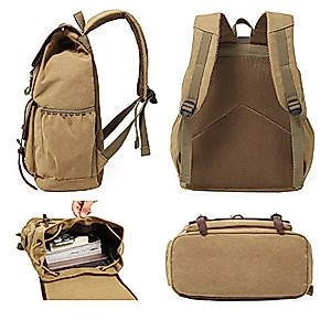 Creaweal Canvas Backpack Vintage Backpack Rucksack Men & Women Bookbag Fits 15.6-17 Inch Laptop Backpacks Lightweight (Upgrade-Brown)