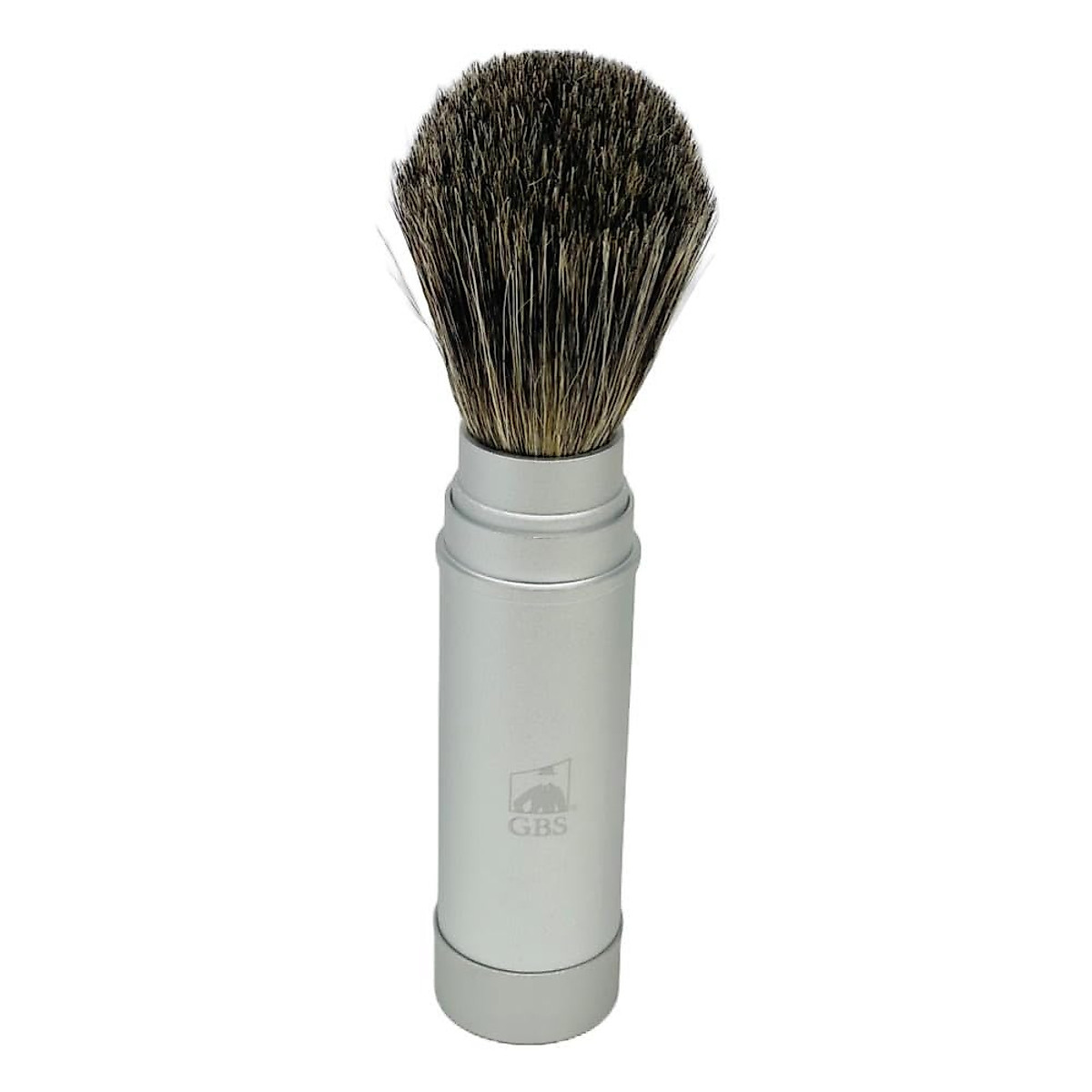 G.B.S 5.5in Silver Metal Canister Portable Badger Hair Shaving Brush for Men, Travel Friendly