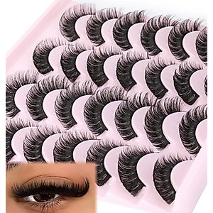 False Eyelashes Russian Strip Lashes Fluffy Fake Eyelashes Extension D Curl Wispy Handmade Soft Reusable 14 Pairs Lashes Pack
