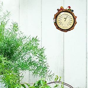 SOBLUING Gnome Weather Thermometer, Resin Couple Gnome Outdoor Indoor Thermometers, No Battery Required Thermometer Welcome Wall Decor for Fence, Garden Yard, Door, Living Room