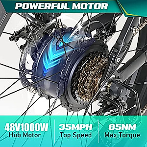 TT-EBIKE Folding Electric Bikes Adults 48V 1000W with 15Ah Removable Battery, Full Suspension 26 x 4 Fat Tire E Bikes with Shimano 7-Speed Gear for Snow Beach Mountain (1000W)