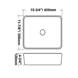 AWESON 16"X12" Rectangular Ceramic Vessel Sink, Vanity Sink, Above Counter White Countertop Sink, Art Basin Wash Basin for Lavatory Vanity Cabinet