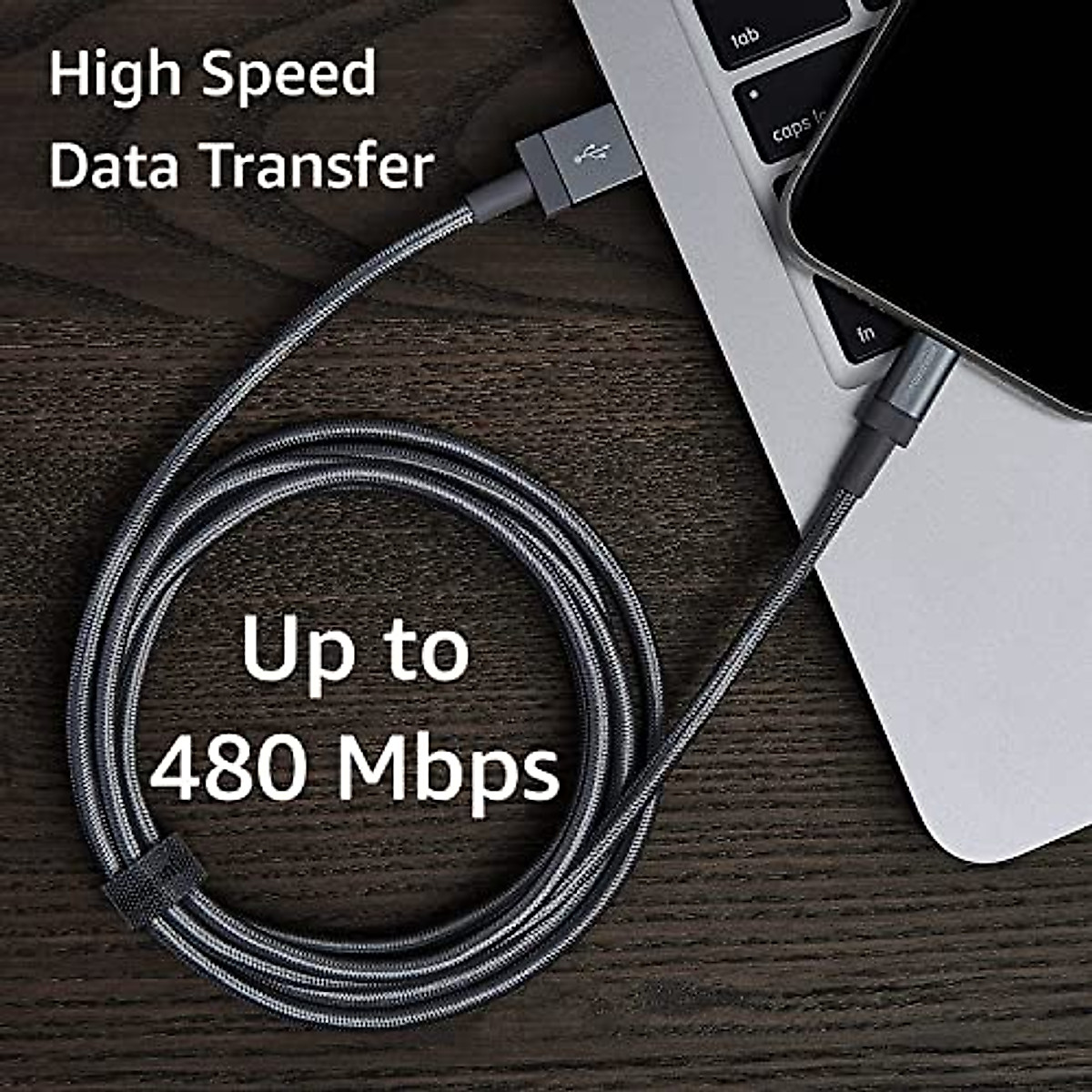 Amazon Basics Nylon USB-A to Lightning Cable Cord, MFi Certified Charger for Apple iPhone 14 13 12 11 X Xs Pro, Pro Max, Plus, iPad, Dark Gray, 3-Ft