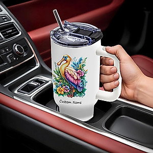 Personalized Roseate Spoonbill Tumbler 40oz – Stainless Coffee Travel Mug with Lid and Straw – Animal Gift for Women Girls Birdwatcher Christmas Birthday lj7dUe