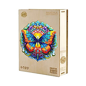 Wooden Jigsaw Puzzle Butterfly Shape, 200pcs 10.1x9.9in. Eco-Friendly Unique Animal Shape Mandarin Butterfly Puzzle Gift with Wooden Stand in Wooden Box for Adults and Kids