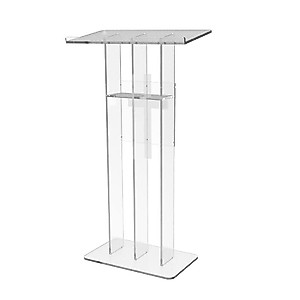 FixtureDisplays® Clear Podium Plexiglass Lecturn Transparent Church Pulpit with Christian Church White Cross Trinity Style Easy Assebmly Required 15411+1803CROSS-NF