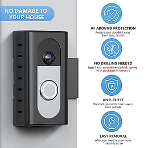 ODSD Video Doorbell Mount Anti-Theft, Adjustable Angle Mounting Cover Accessories for Camera Doorbell 1/2/3/3 Plus/4, No-Drill for Department Home Office Door Raven Black