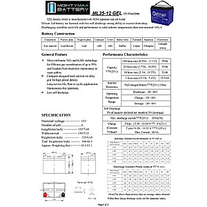 Mighty Max Battery 12V 35AH Gel Battery Replaces Fullriver DC35-12A, DC35-12 A - 2 Pack
