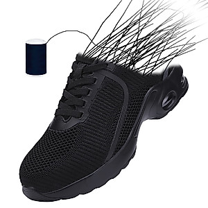LIANGGO Steel Toe Shoes for Women Safety Work Sneakers Lightweight Comfortable Slip Resistant Shoes Black 38.5