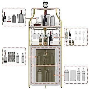 Amyove Corner Wine Bar Rack Cabinet with Detachable Wine Rack, Bar Cabinet with Glass Holder, Small Sideboard and Buffet Cabinet with Mesh Door,Gold