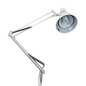Luxo LS1AWT LS 23W CFL Task Light, 45" Powder-Coated Arm with External Springs, Edge Clamp, White